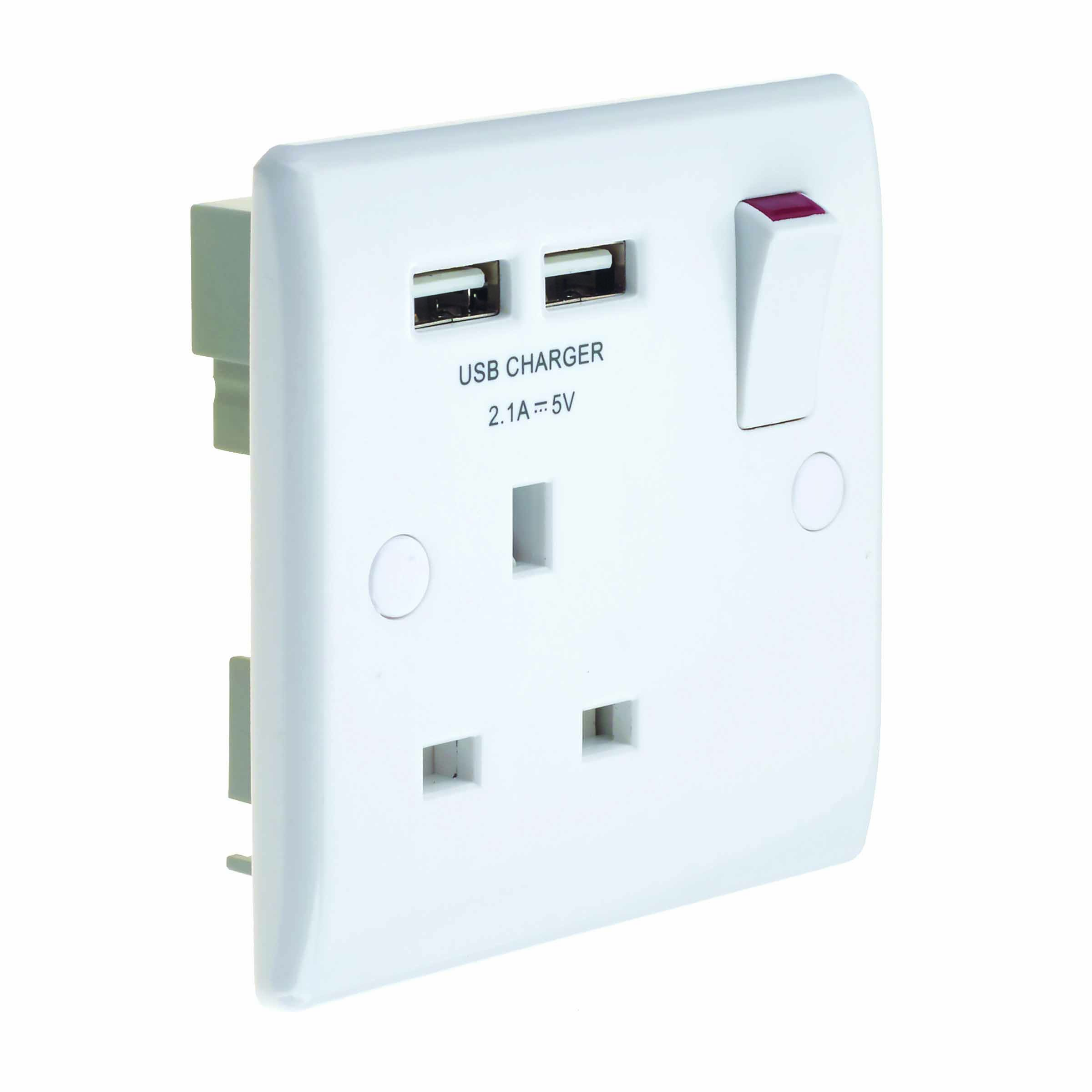Newlec 1-Gang Switched Socket + Twin USB Charger 13A 25mm White ... Newlec 1-Gang Switched Socket + Twin USB Charger 13A 25mm White ...