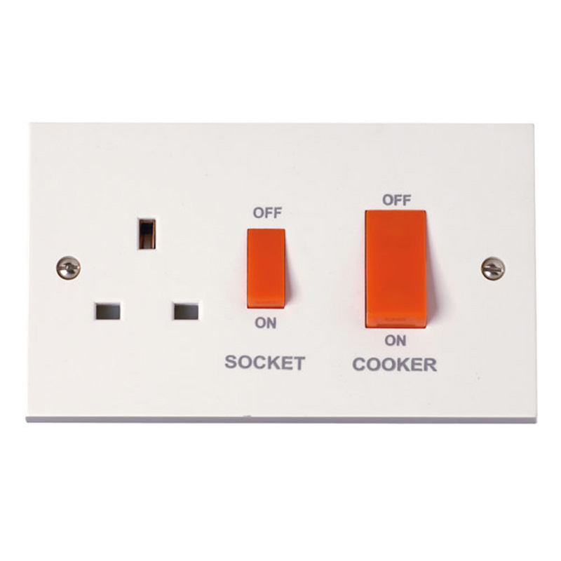 Scolmore Polar 2-Gang 45A Cooker Switch with 13A Switched Socket White ... Scolmore Polar 2-Gang 45A Cooker Switch with 13A Switched Socket White ...