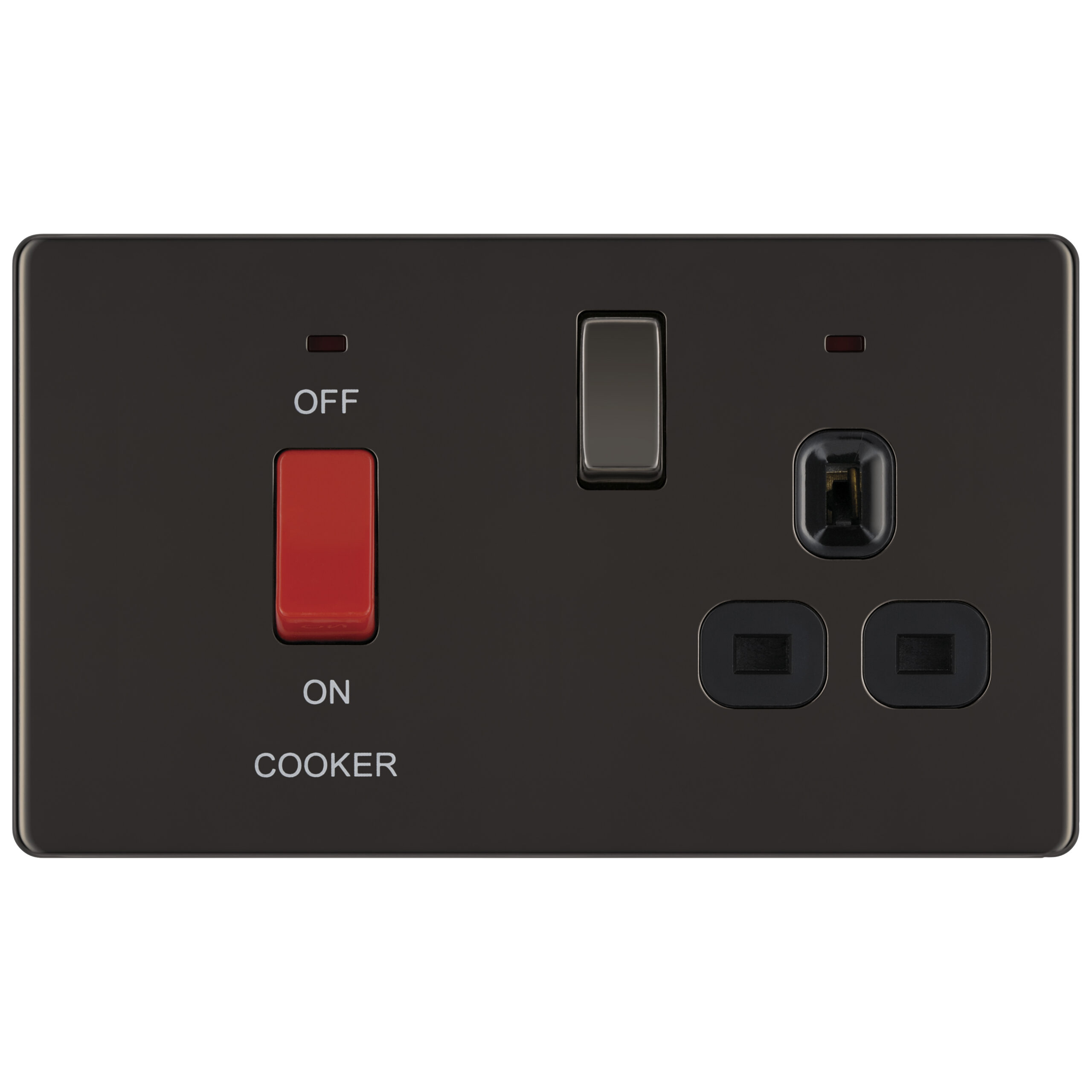 Newlec 2-Gang 2-Pole Flat Plate Switch with Socket Outlet & Neon 45A ... Newlec 2-Gang 2-Pole Flat Plate Switch with Socket Outlet & Neon 45A ...