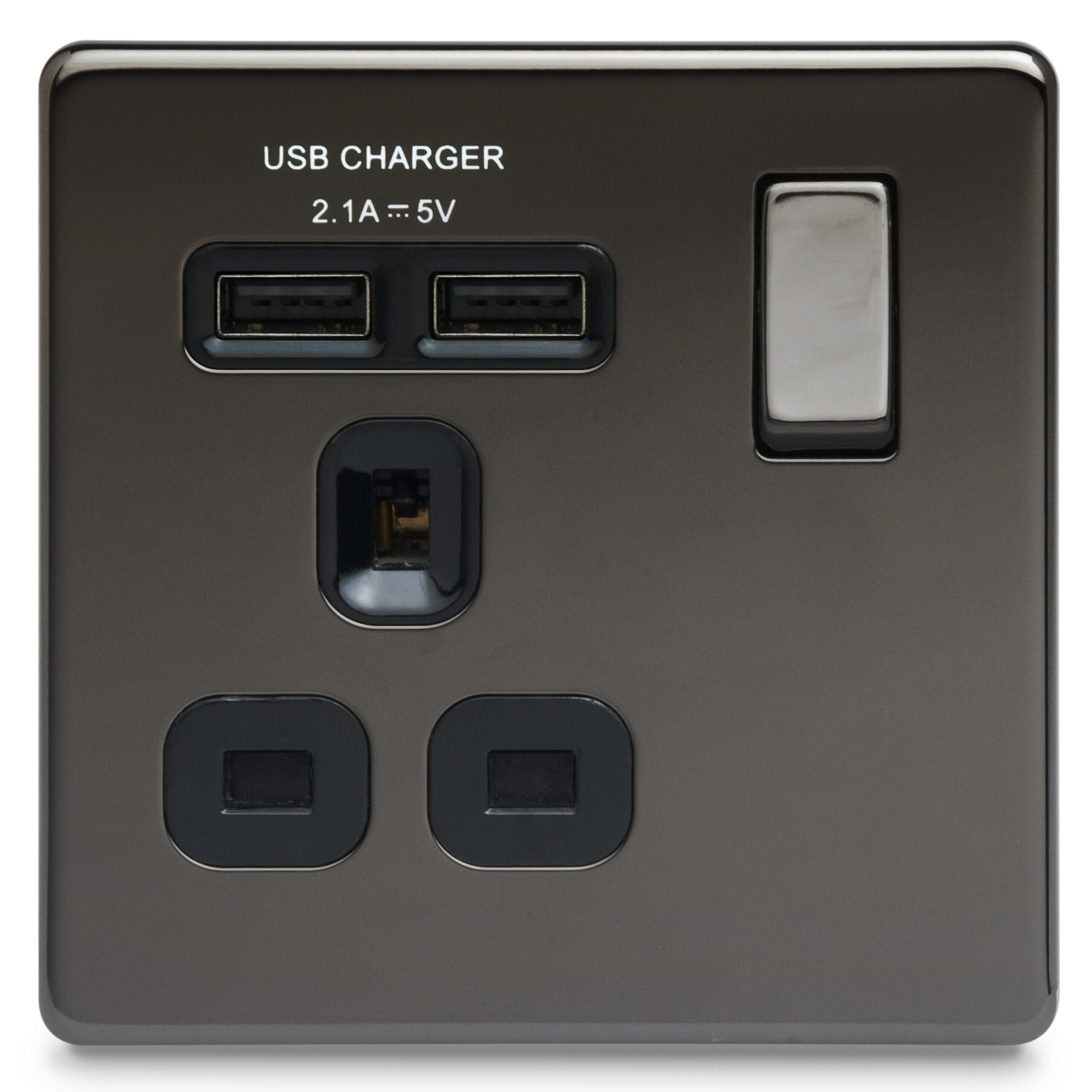 Newlec 1-Gang 5V Flat Plate Socket Outlet with 2 x 2.1A USB Black ... Newlec 1-Gang 5V Flat Plate Socket Outlet with 2 x 2.1A USB Black ...